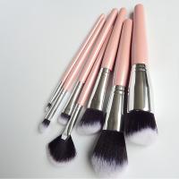 China 8 Piece Pink Wooden Handle Makeup Brush Set with Aluminum Ferrule Synthetic Hair for sale