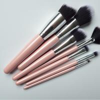 China 8 Piece Pink Wooden Handle Makeup Brush Set with Aluminum Ferrule Synthetic Hair for sale