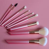 China 9 Piece Glitter Pink Makeup Brush Set with Synthetic Hair and Wooden Handle for sale