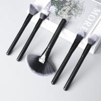 China 5Pcs Shiny Black Wooden Handle Foundation Fan Brush Set Private Label Makeup Brushes for sale