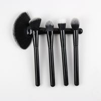 China 5Pcs Shiny Black Wooden Handle Foundation Fan Brush Set Private Label Makeup Brushes for sale