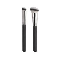 China Black Wooden Handle Makeup Brush Set 2Pcs Foundation Concealer Synthetic Hair for sale