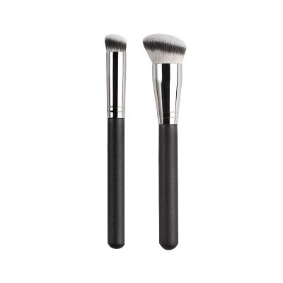 China Black Wooden Handle Makeup Brush Set 2Pcs Foundation Concealer Synthetic Hair for sale