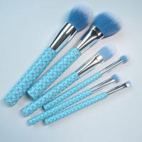 China Blue Ocean 6-Piece Cosmetic Brush Set Fish Scale Patterned Handle Synthetic Hair for sale