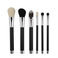 China 6Pcs Black Plastic Handle Makeup Brush Set with High Glossy Silver Ferrule Synthetic Bristles for sale