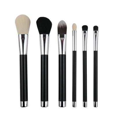 China 6Pcs Black Plastic Handle Makeup Brush Set with High Glossy Silver Ferrule Synthetic Bristles for sale