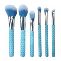 China 6PCS Blue Plastic Handle Makeup Brush Set Synthetic Fiber Vegan Cosmetic Brushes for sale