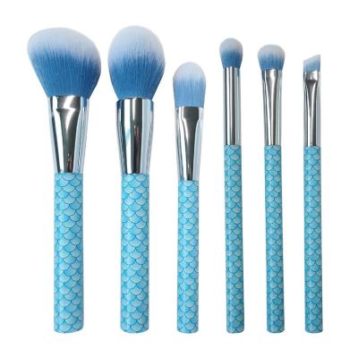 China 6PCS Blue Plastic Handle Makeup Brush Set Synthetic Fiber Vegan Cosmetic Brushes for sale