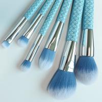 China 6PCS Blue Plastic Handle Makeup Brush Set Synthetic Fiber Vegan Cosmetic Brushes for sale