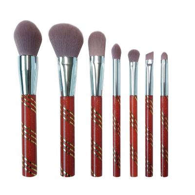 China 7PCS Red Plastic Handle Makeup Brush Set with Synthetic Hair for Powder and Liquid Foundation for sale