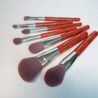 China 7PCS Red Plastic Handle Makeup Brush Set with Synthetic Hair for Powder and Liquid Foundation for sale