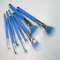 China Personlized Makeup Brush Blue Plastic Handle Custom Cosmetic Brush for sale