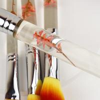 China 5-Piece Cosmetic Brush Set Transparent Resin Handle with Real Flower Vegan Synthetic Hair for sale