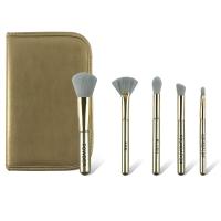 China 5pcs Mini Travel Makeup Brush Set with Portable Cosmetic Bag Vegan Synthetic Hair for sale