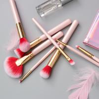 China 8 Piece Travel Makeup Brush Set Pink Wooden Handle Synthetic Hair with Rainbow Bag for sale