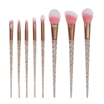 China 8PCS Makeup Brush Set Pink Glitter Plastic Handle Synthetic Hair Cosmetic Brushes for sale