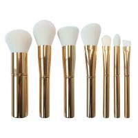 China 7-Piece Oval Makeup Brush Set High Gloss Gold Aluminum Handle Synthetic Hair for sale