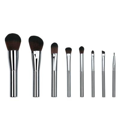 China 8 Piece Oval Makeup Brush Set Vegan Synthetic Bristles Aluminum Handle for sale