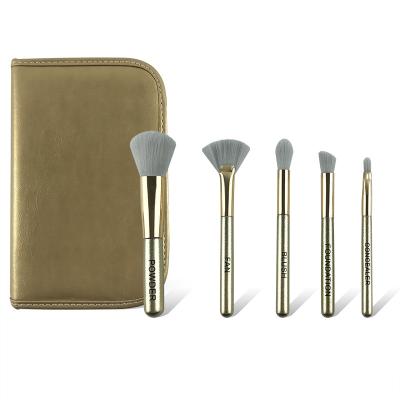China Grey Synthetic Mini Makeup Brushes 5PCS Portable Travel Set with PU Bag for sale