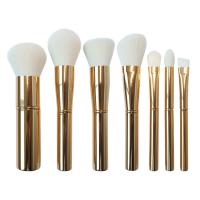 China 7Pcs Oval Makeup Brush Set Shiny Gold Aluminum Handle Cruelty Free Synthetic Bristles for sale
