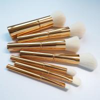 China 7Pcs Oval Makeup Brush Set Shiny Gold Aluminum Handle Cruelty Free Synthetic Bristles for sale