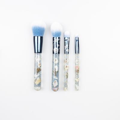 China Mini Travel Makeup Brush Set Transparent Handle with Glitter 10pcs Aluminum Ferrule for sale