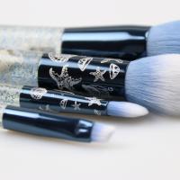 China Mini Travel Makeup Brush Set Transparent Handle with Glitter 10pcs Aluminum Ferrule for sale