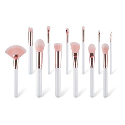 China 12PCS Cosmetic Makeup Brush Set Synthetic Hair Rose Gold Ferrule Wooden Handle for sale