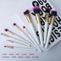 China 10Pcs Luxury Cosmetic Makeup Brush Set White Wooden Handle Custom Logo Foundation for sale