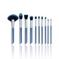 China 10 Piece Blue Wooden Handle Makeup Brush Set Vegan Synthetic Bristles 10pcs for sale