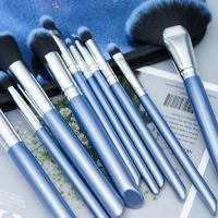 China 10 Piece Blue Wooden Handle Makeup Brush Set Vegan Synthetic Bristles 10pcs for sale