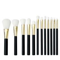 China 12PCS Women Travel Cosmetic Brush Set with Black Wooden Handle Synthetic Bristles for sale