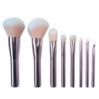 China 8 Piece High Gloss Oval Makeup Brush Set Pink Aluminum Handle Beauty Tools for sale