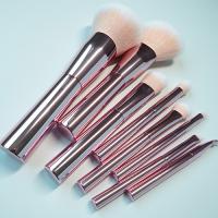 China 8 Piece High Gloss Oval Makeup Brush Set Pink Aluminum Handle Beauty Tools for sale