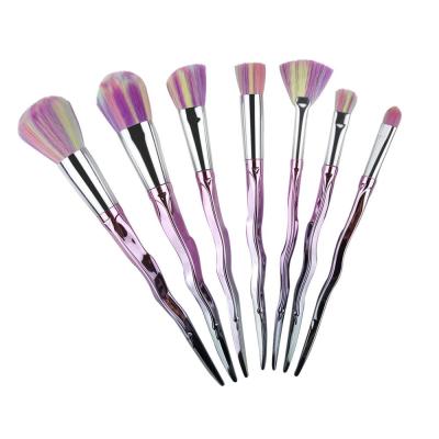 China Rainbow 7-Piece Vegan Makeup Brush Set Synthetic Bristles Plastic Handle for sale