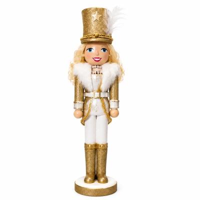 China Custom Gold White Female Soldier Nutcracker for sale