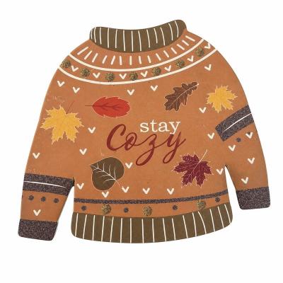 China Stay Cozy Sweater Shaped Wooden Fall Sign for sale