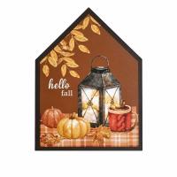 China Hello Fall Lantern Pumpkin House Shaped Wall Sign for sale