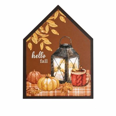 China Hello Fall Lantern Pumpkin House Shaped Wall Sign for sale