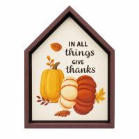 China Give Thanks Pumpkin House Shaped Thanksgiving Sign for sale