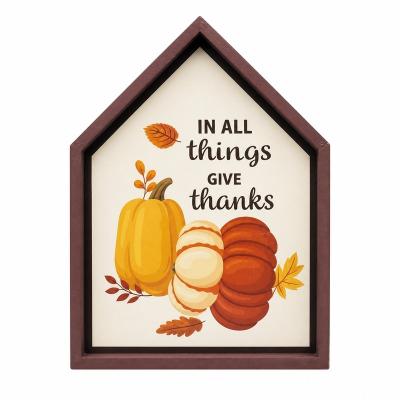 China Give Thanks Pumpkin House Shaped Thanksgiving Sign for sale