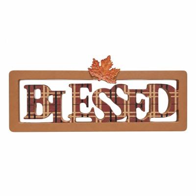 China Blessed Plaid Wooden Fall Sign with Maple Leaf for sale