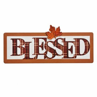 China Blessed Plaid Wooden Framed Fall Sign with Leaf for sale