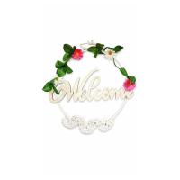 China Floral Welcome Wooden Hanging Wreath for sale