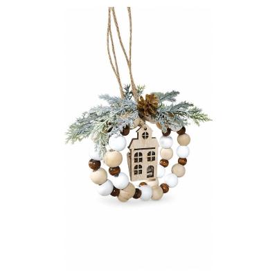 China Beaded Wooden House Christmas Wreath for sale