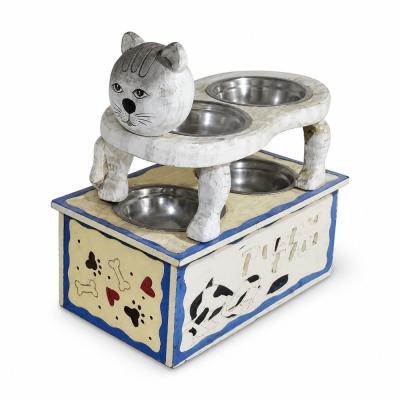 China Rustic Wooden Cat Pet Feeding Station for sale