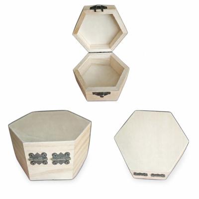 China Hexagonal Wooden Trinket Box with Hinged Lid for sale