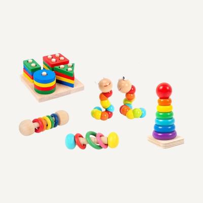 China Wooden Stacking and Rattle Toy Set for Babies for sale