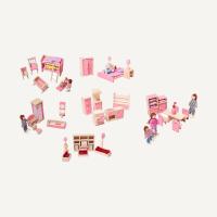 China Pink Wooden Dollhouse Furniture Set for sale