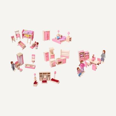 China Pink Wooden Dollhouse Furniture Set for sale